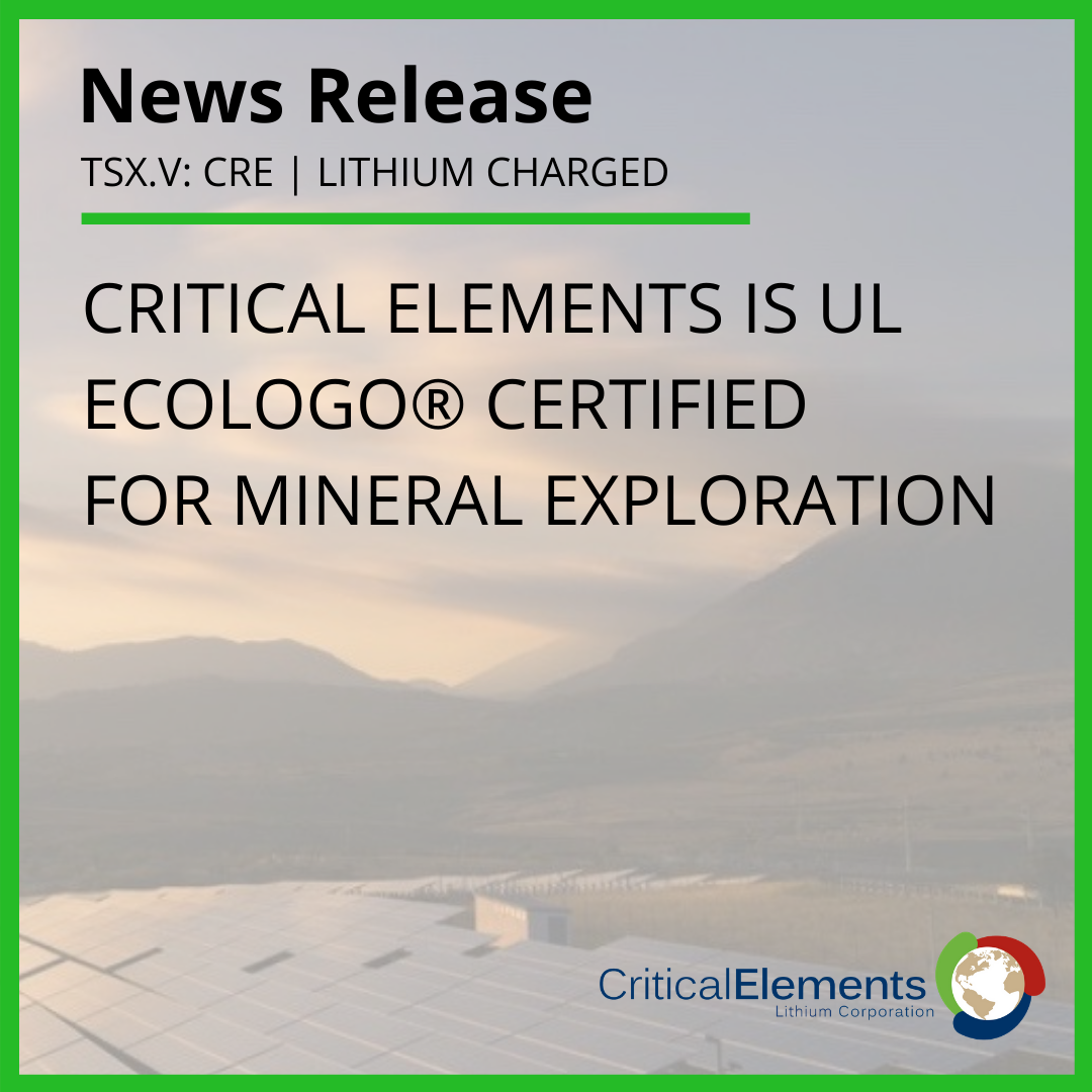 Critical Elements is UL ECOLOGO® certified for mineral exploration
