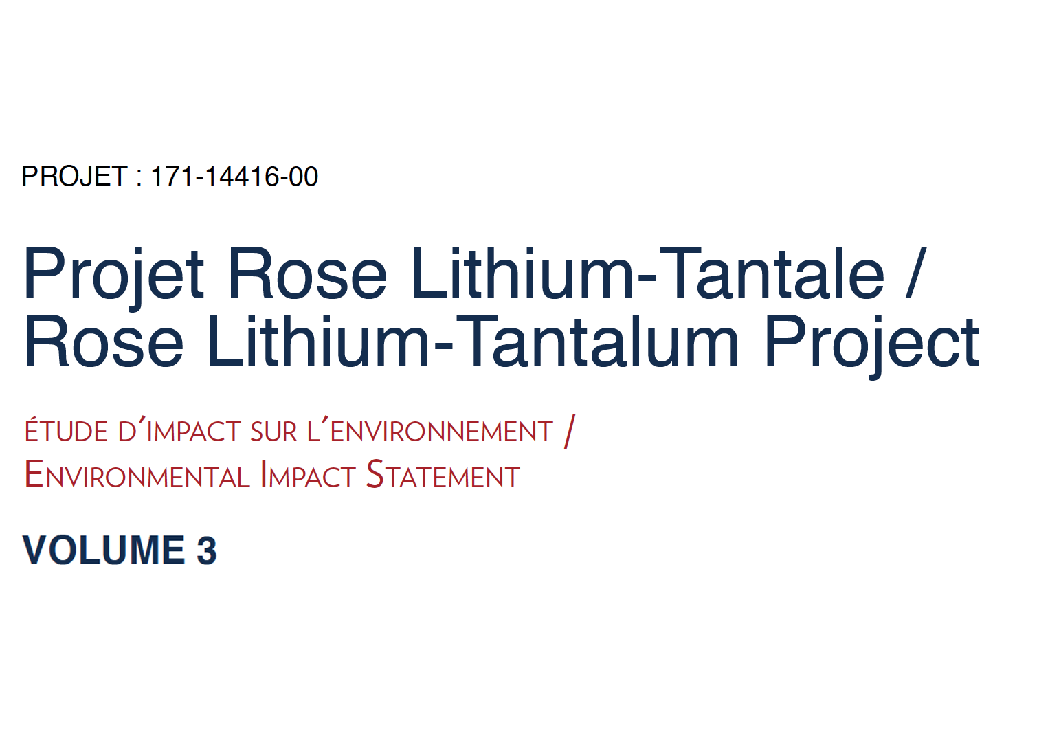 Rose Lithium-Tantalum Project Environmental Impact Study - Critical ...